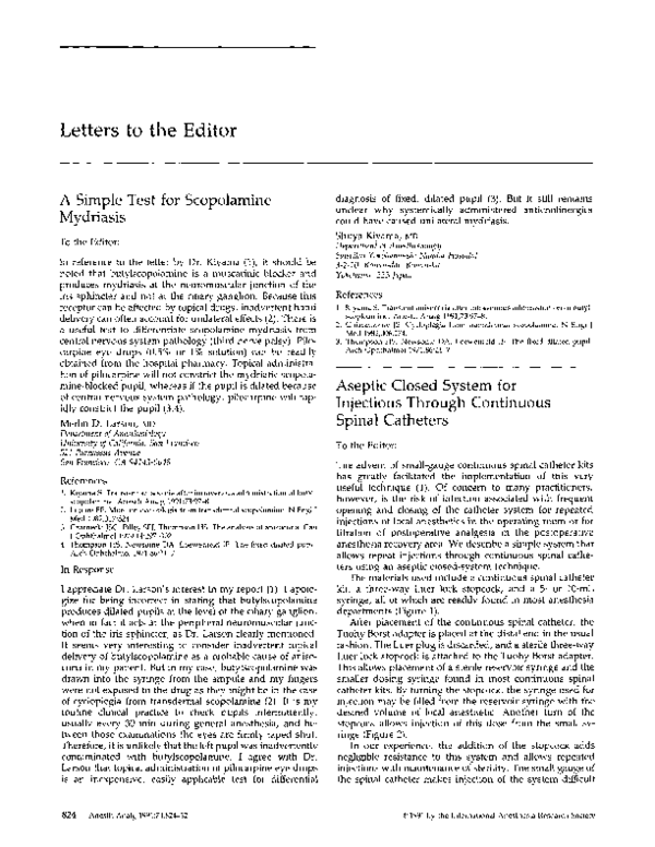 (PDF) Aseptic Closed System for Injections Through Continuous Spinal ...