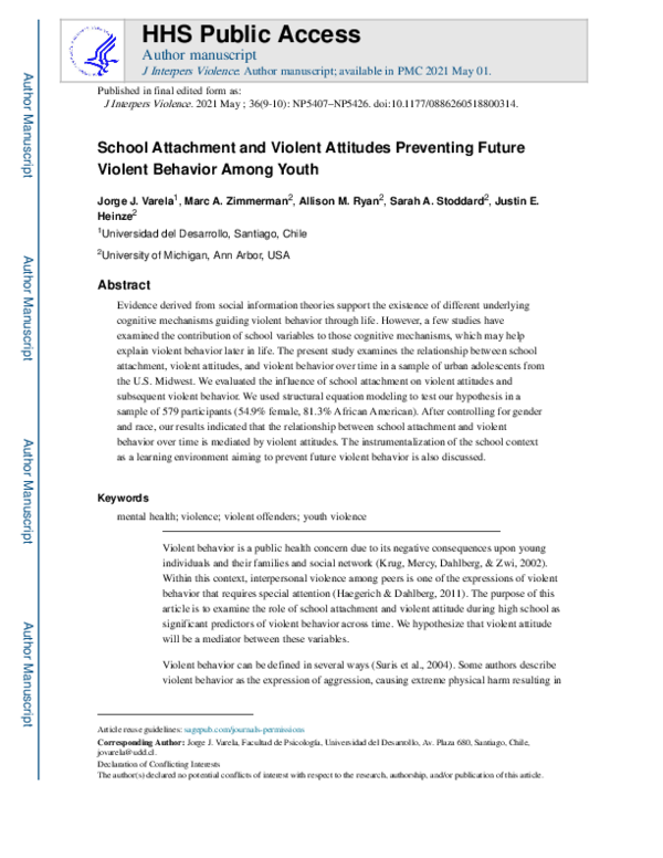 (PDF) School Attachment and Violent Attitudes Preventing Future Violent ...