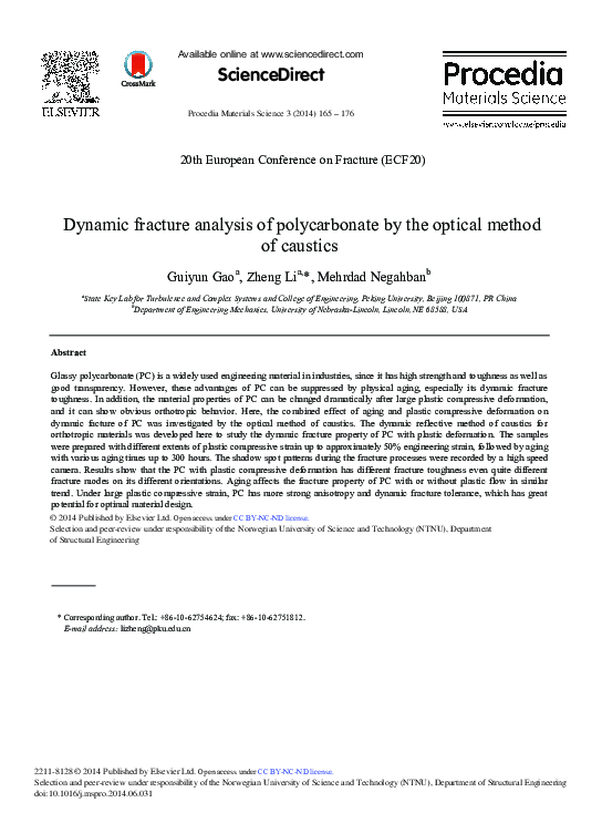 (PDF) Dynamic Fracture Analysis of Polycarbonate by the Optical Method of Caustics