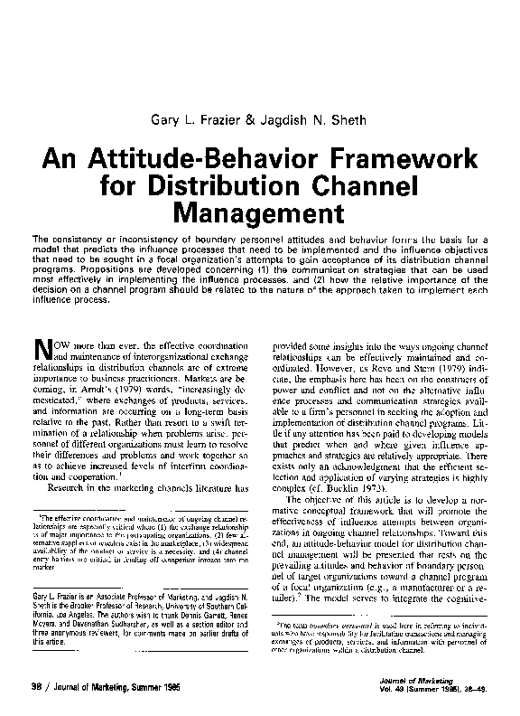 (PDF) An Attitude-Behavior Framework for Distribution Channel Management