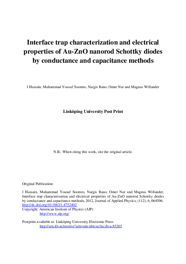 (PDF) Interface trap characterization and electrical properties of Au ...