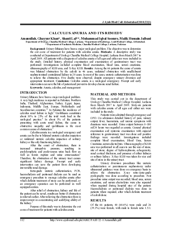 (PDF) Calculus anuria and its remedy