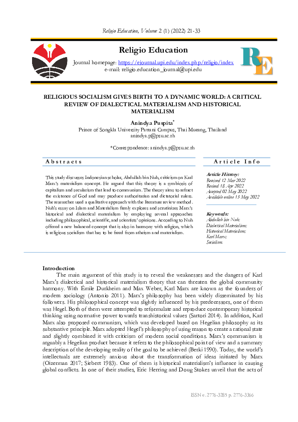 (PDF) Religious Socialism Gives Birth to a Dynamic World: A Critical ...