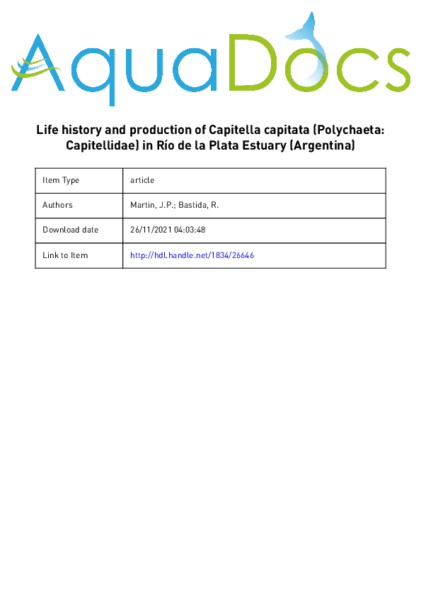 (PDF) Life history and production of Capitella capitata (Capitellidae ...
