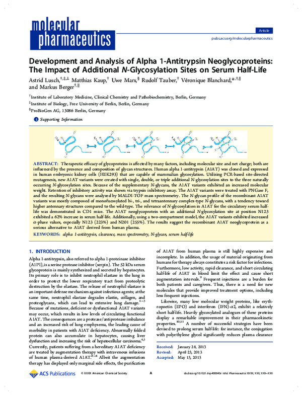 (PDF) Development and Analysis of Alpha 1-Antitrypsin Neoglycoproteins ...