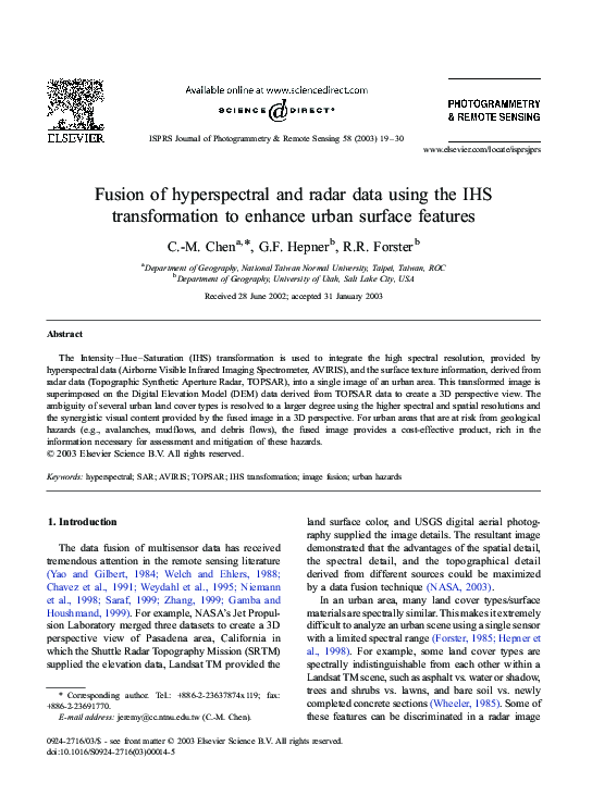 (PDF) Fusion of hyperspectral and radar data using the IHS transformation to enhance urban ...