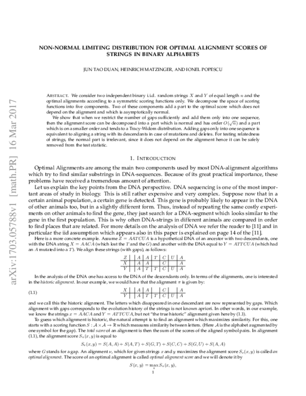 (PDF) Non-normal Limiting Distribution for Optimal Alignment Scores of ...