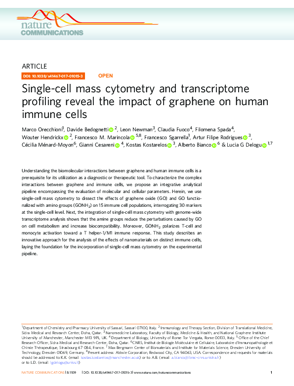 (PDF) Single-cell mass cytometry and transcriptome profiling reveal the impact of graphene on ...