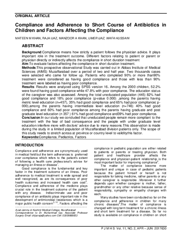 (PDF) Compliance and Adherence to Short Course of Antibiotics in ...