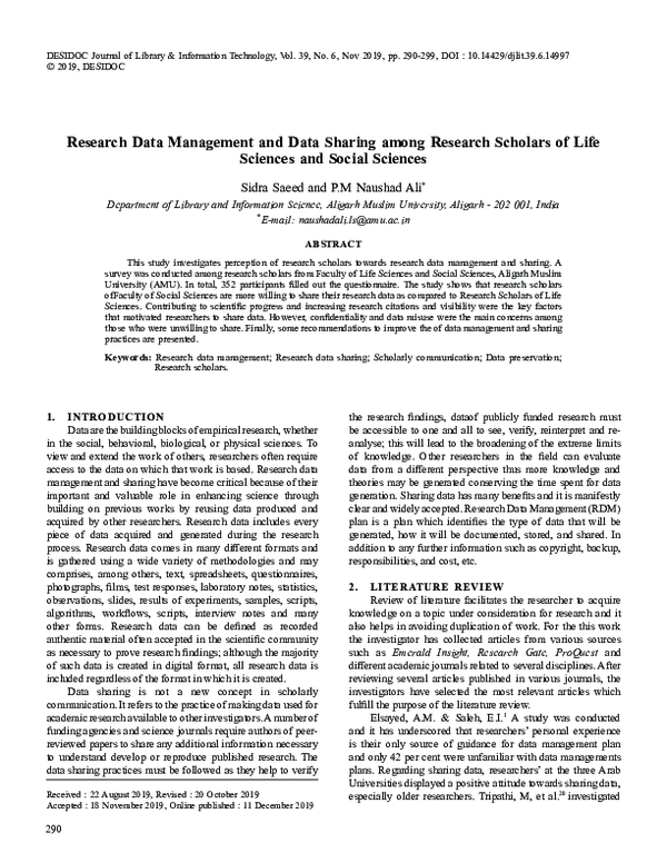 (PDF) Research Data Management and Data Sharing among Research Scholars ...