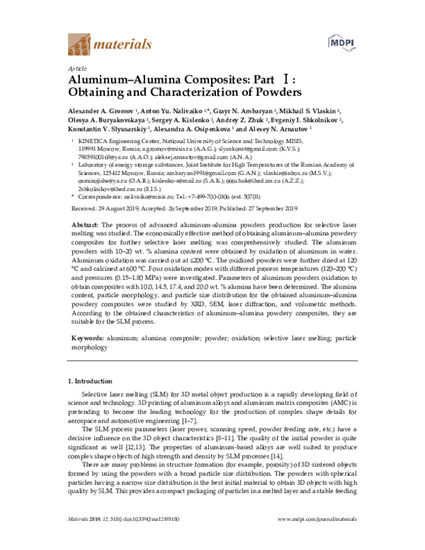 (PDF) Aluminum–Alumina Composites: Part Ⅰ: Obtaining and ...