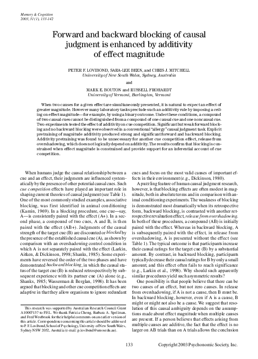 (PDF) Forward and backward blocking of causal judgment is enhanced by ...