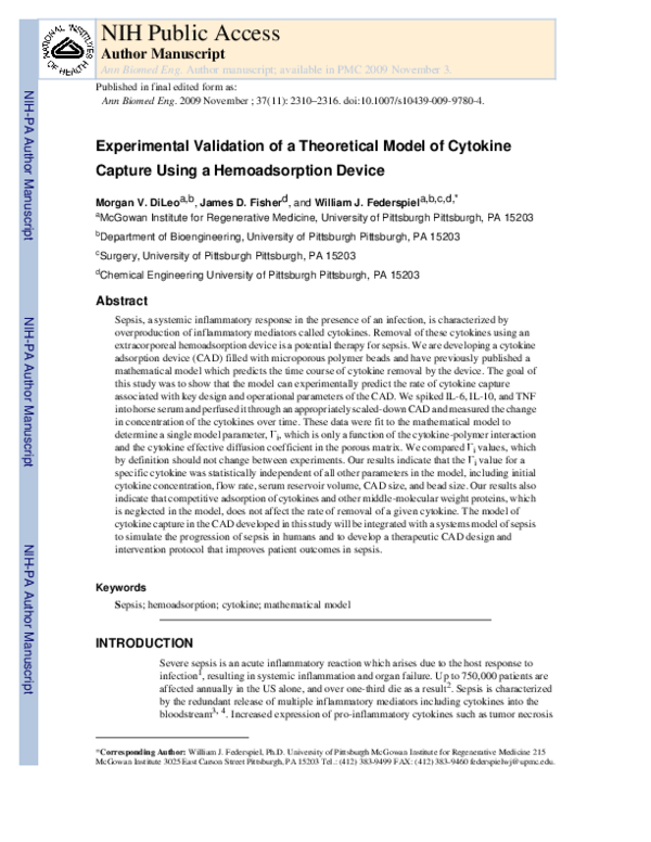 (PDF) Experimental Validation of a Theoretical Model of Cytokine ...