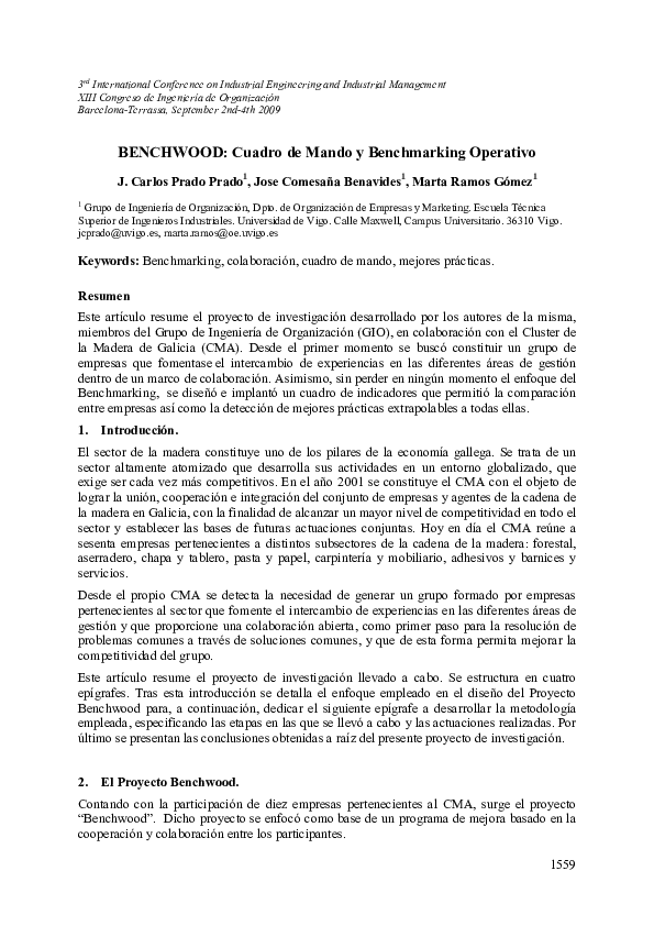 (PDF) BENCHWOOD: Cuadro de Mando y Benchmarking Operativo