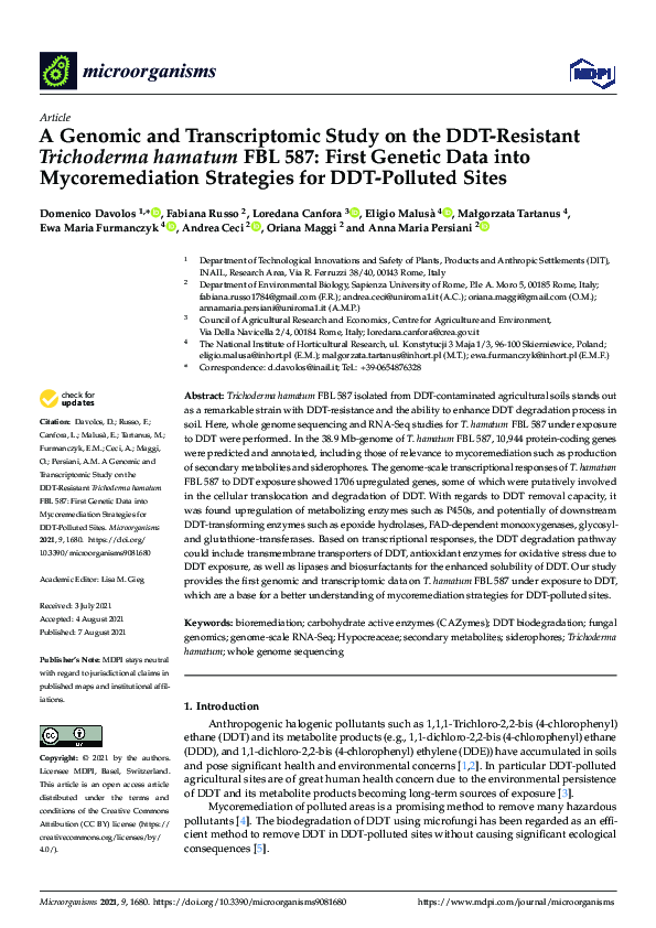 (PDF) A Genomic and Transcriptomic Study on the DDT-Resistant Trichoderma hamatum FBL 587: First ...