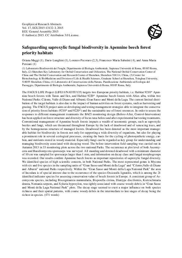 (PDF) Safeguarding saproxylic fungal biodiversity in Apennine beech ...