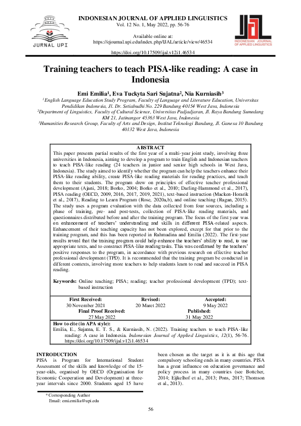 (PDF) Training teachers to teach PISA-like reading: A case in Indonesia