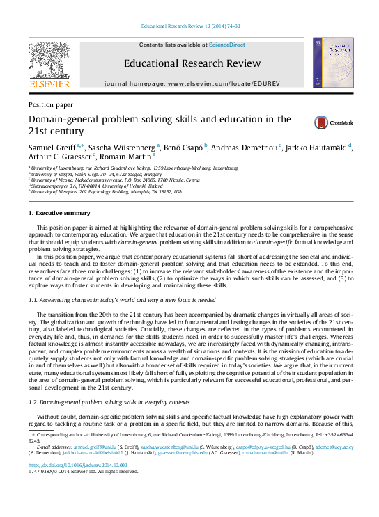 (PDF) Domain-general problem solving skills and education in the 21st ...
