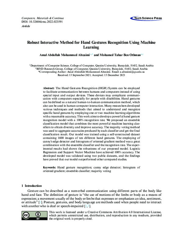 (PDF) Robust Interactive Method for Hand Gestures Recognition Using Machine Learning