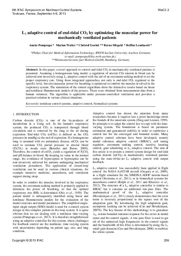 (PDF) L1 adaptive control of end-tidal CO2 by optimizing the muscular ...