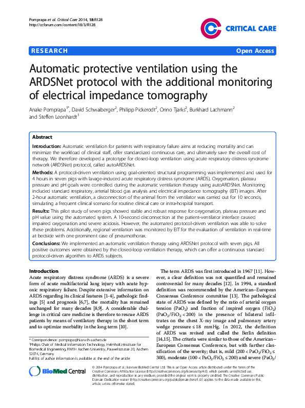 (PDF) Automatic protective ventilation using the ARDSNet protocol with ...