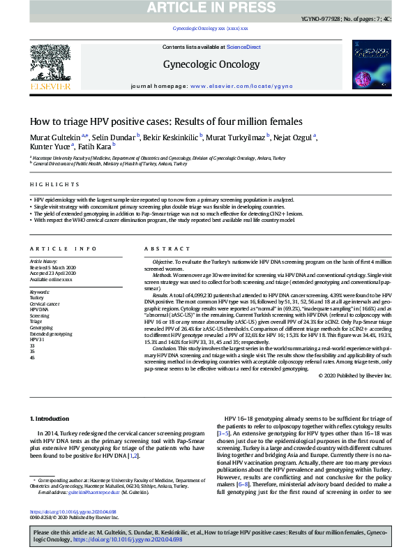 (PDF) How to triage HPV positive cases: Results of four million females