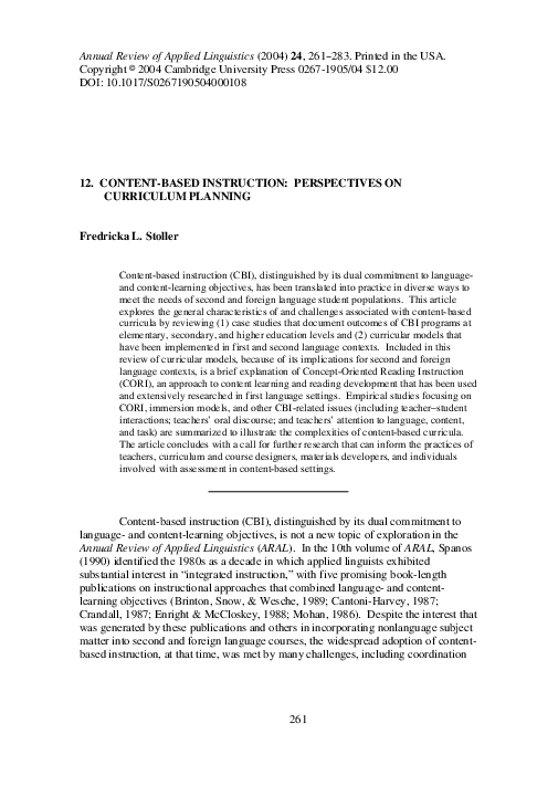 (PDF) 12. Content-Based Instruction: Perspectives on Curriculum Planning