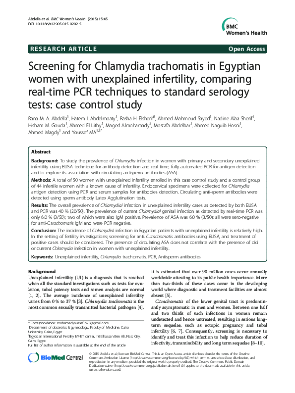 (PDF) Screening for Chlamydia trachomatis in Egyptian women with unexplained infertility ...