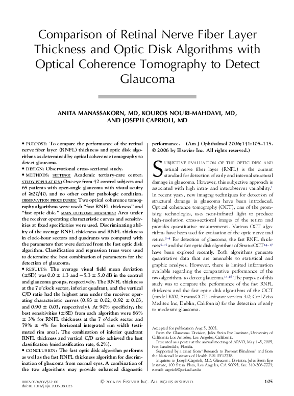 (PDF) Comparison of Retinal Nerve Fiber Layer Thickness and Optic Disk Algorithms with Optical ...