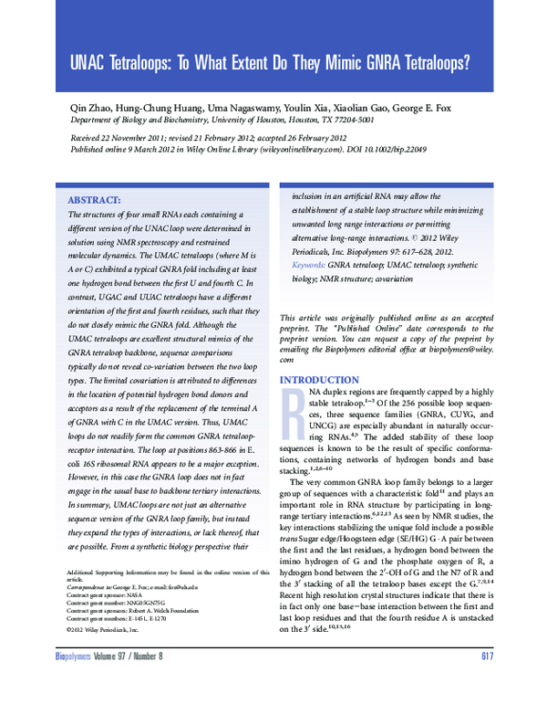 (PDF) UNAC tetraloops: to what extent do they mimic GNRA tetraloops?