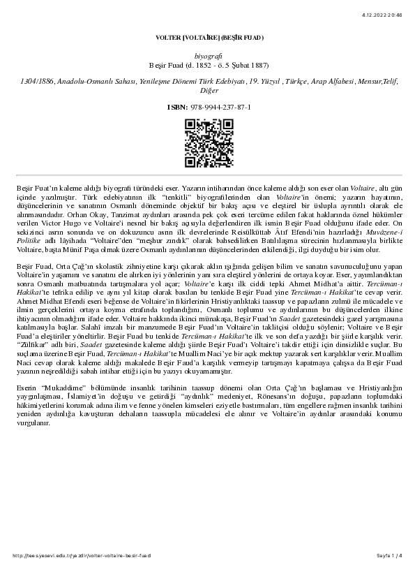 (PDF) VOLTER [VOLTAIRE] (BEŞİR FUAD)