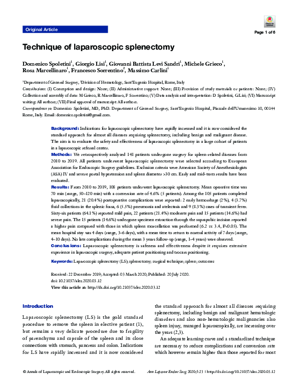 (PDF) Technique of laparoscopic splenectomy