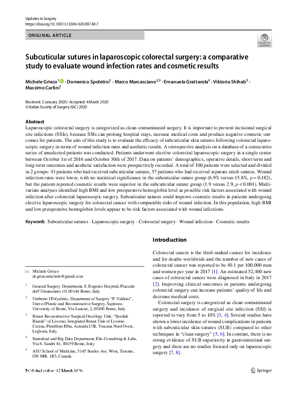 (PDF) Subcuticular sutures in laparoscopic colorectal surgery: a ...