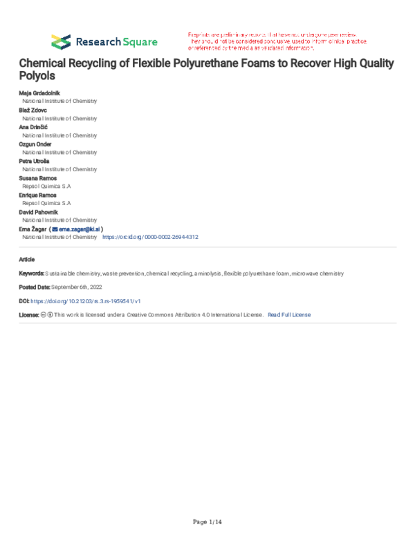 (PDF) Chemical Recycling of Flexible Polyurethane Foams to Recover High ...