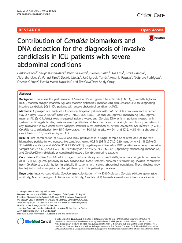 (PDF) Contribution of Candida biomarkers and DNA detection for the ...
