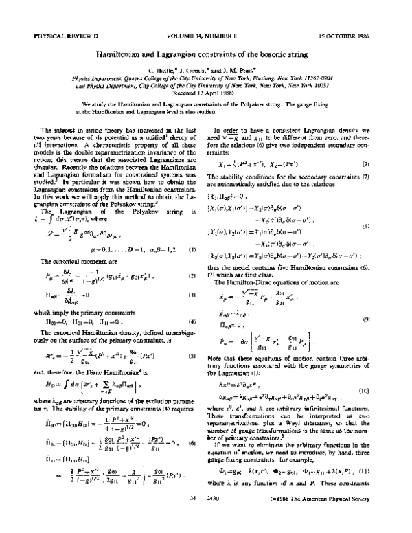 (PDF) Hamiltonian and Lagrangian constraints of the bosonic string | Carles Batlle Arnau ...