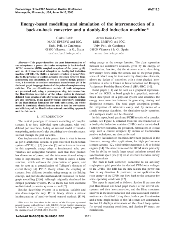 (PDF) Energy-based modelling and simulation of the interconnection of a back-to-back converter ...