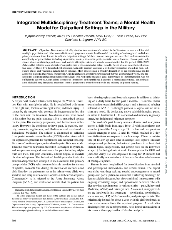 (PDF) Integrated Multidisciplinary Treatment Teams; a Mental Health ...