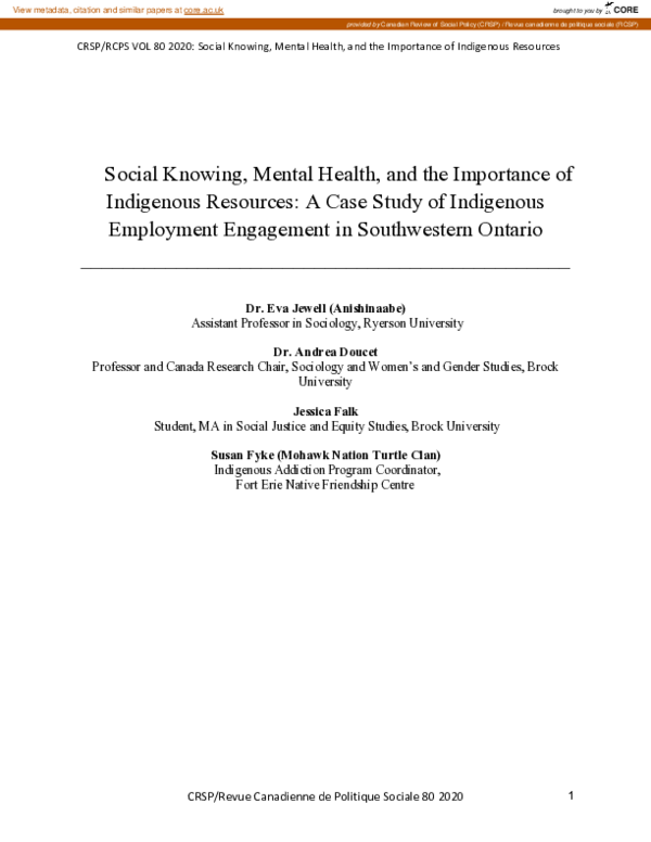 (PDF) Social Knowing, Mental Health, and the Importance of Indigenous ...