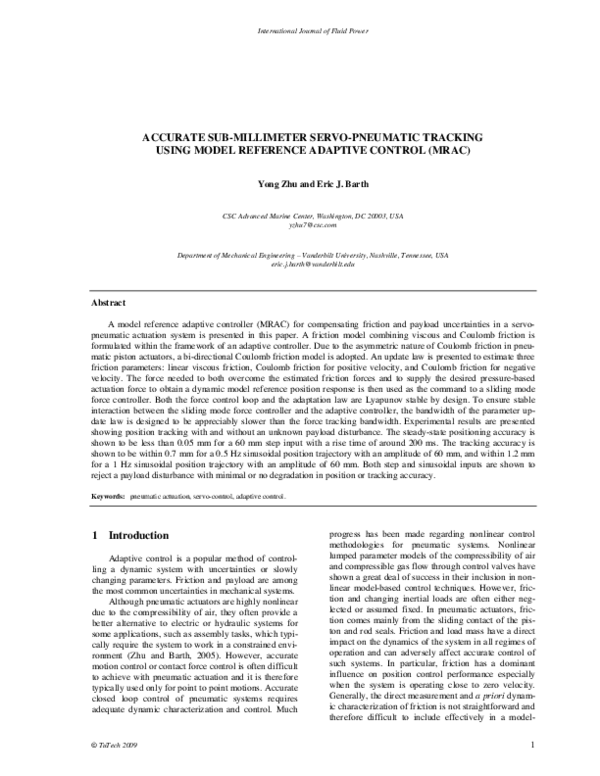 (PDF) Accurate Sub-Millimeter Servo-Pneumatic Tracking using Model Reference Adaptive Control (MRAC)