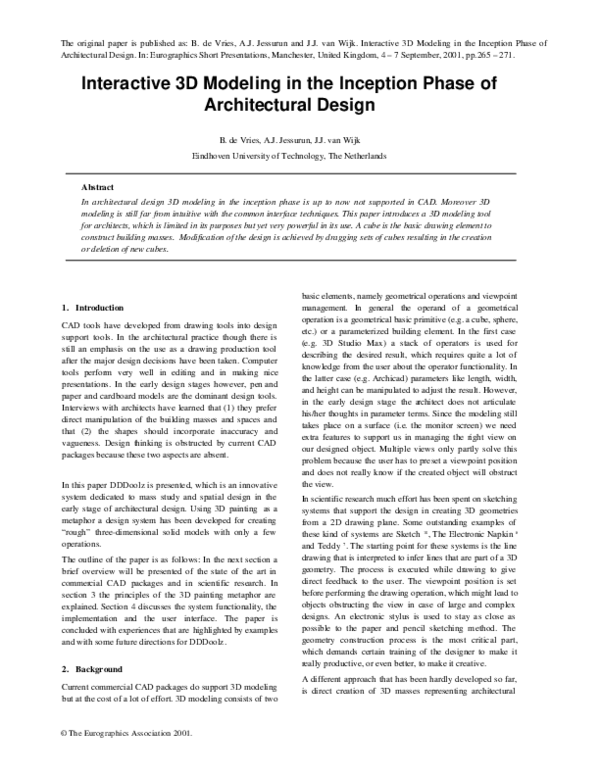 (PDF) Interactive 3D Modeling in the Inception Phase of Architectural Design