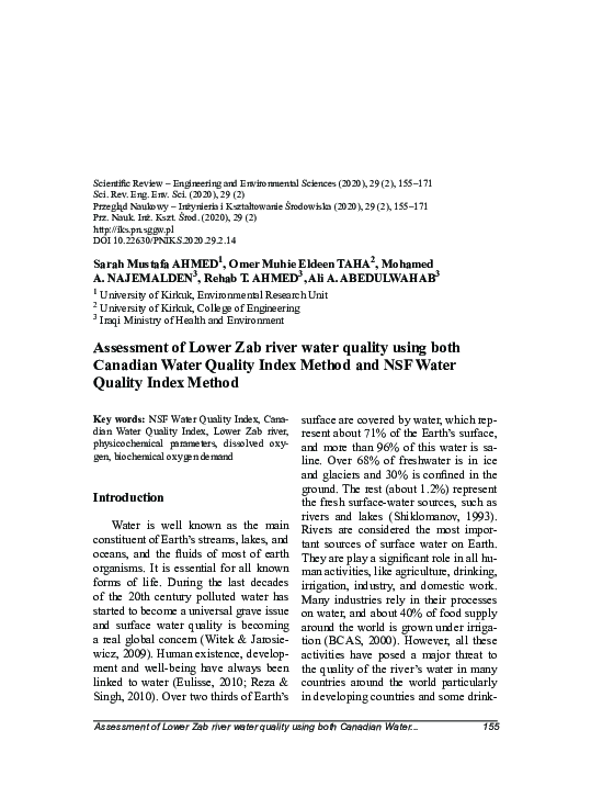 (PDF) Assessment of Lower Zab river water quality using both Canadian ...