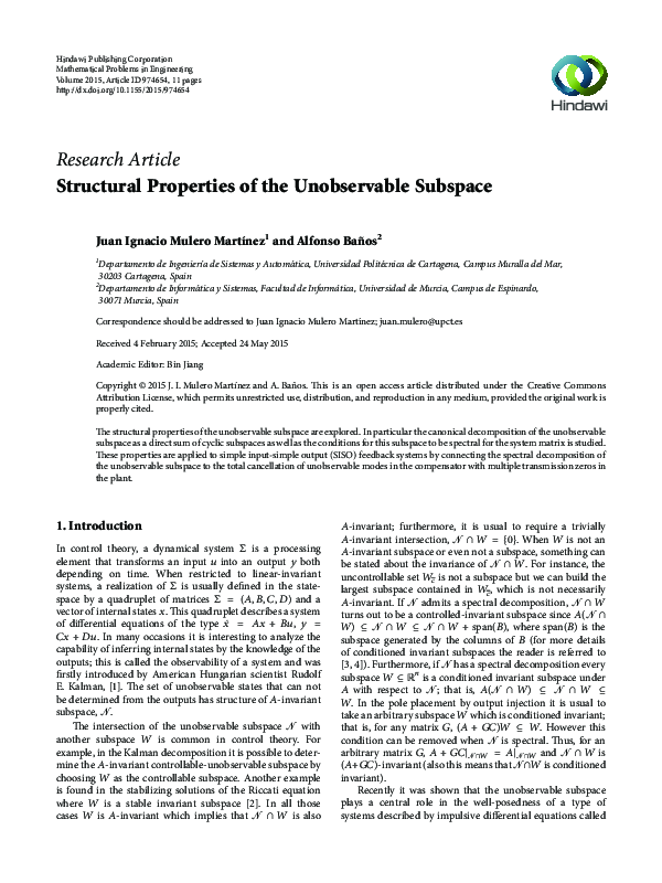 (PDF) Structural Properties of the Unobservable Subspace