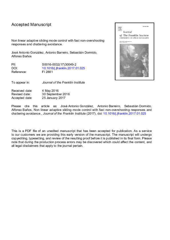 Pdf Nonlinear Adaptive Sliding Mode Control With Fast Non Overshooting Responses And