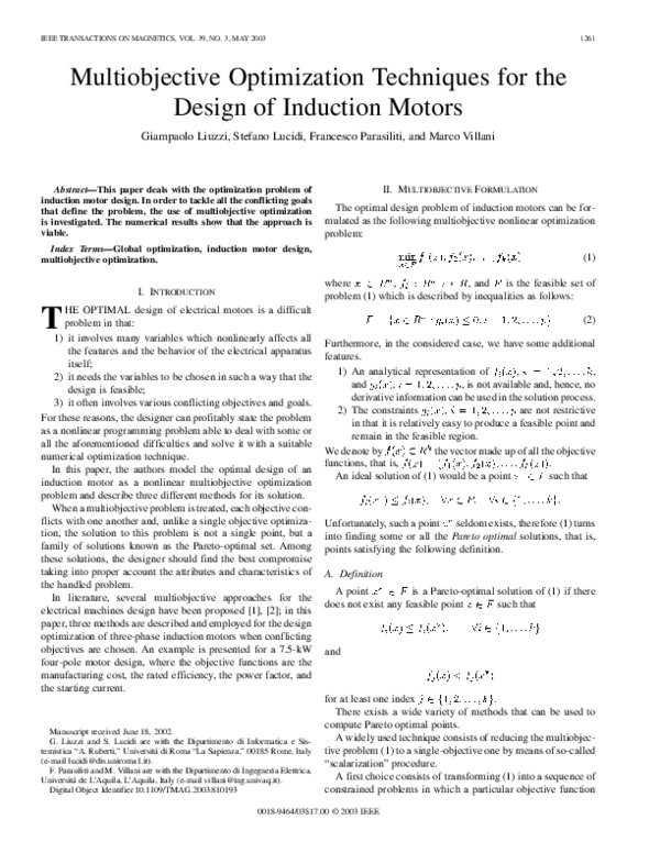 (PDF) Multiobjective optimization techniques for the design of induction motors