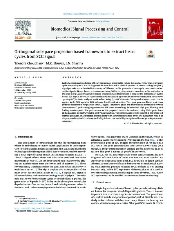 Pdf Orthogonal Subspace Projection Based Framework To Extract Heart Cycles From Scg Signal