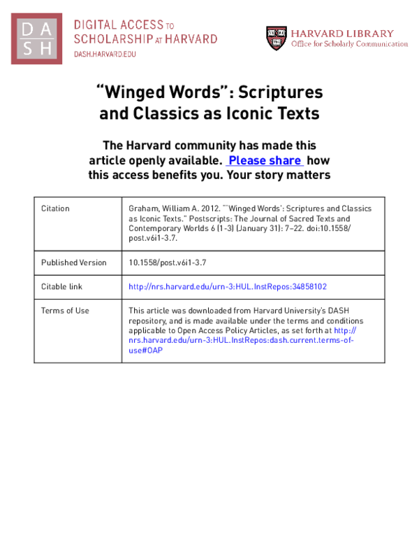 (PDF) “Winged Words”: Scriptures and Classics as Iconic Texts