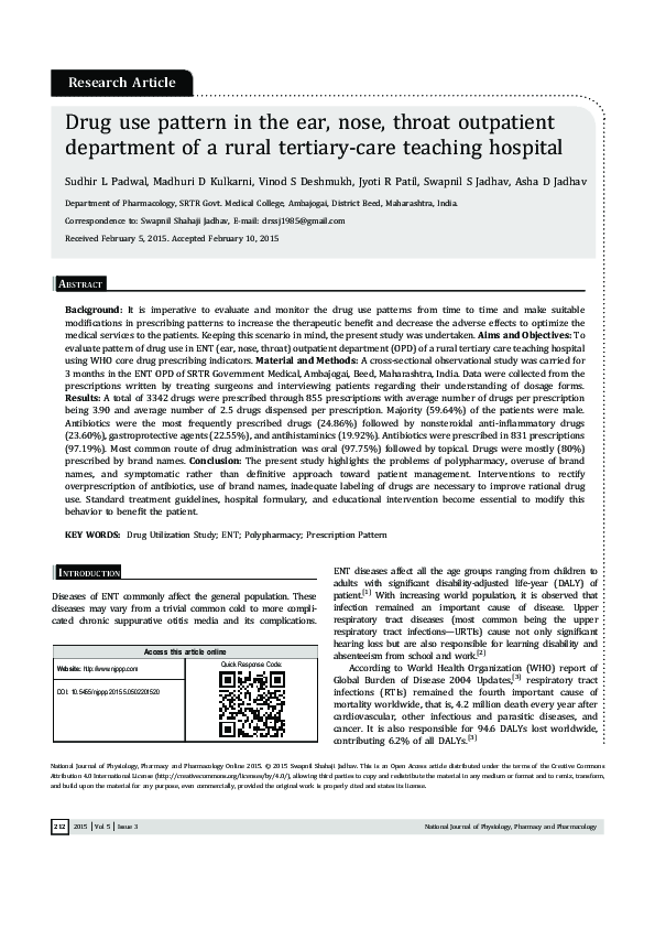 (PDF) Drug use pattern in the ear, nose, throat outpatient department ...