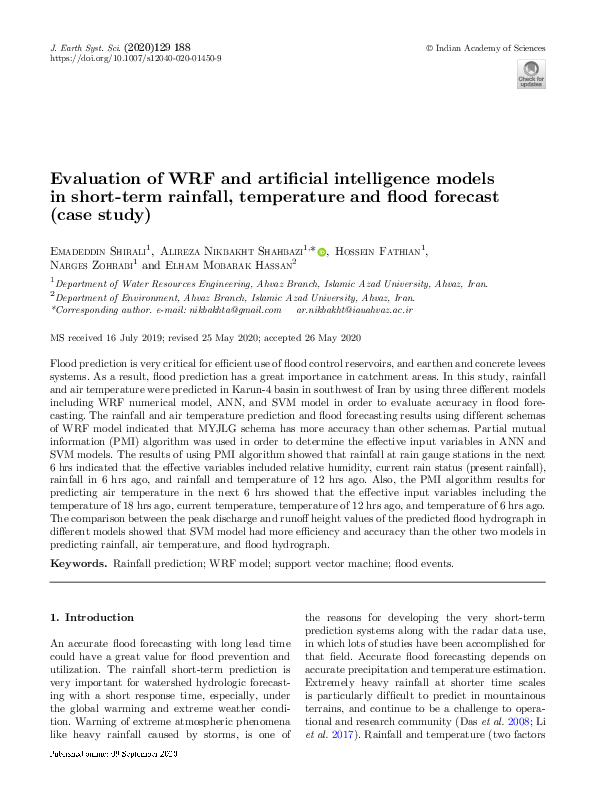 (PDF) Evaluation of WRF and artificial intelligence models in short ...