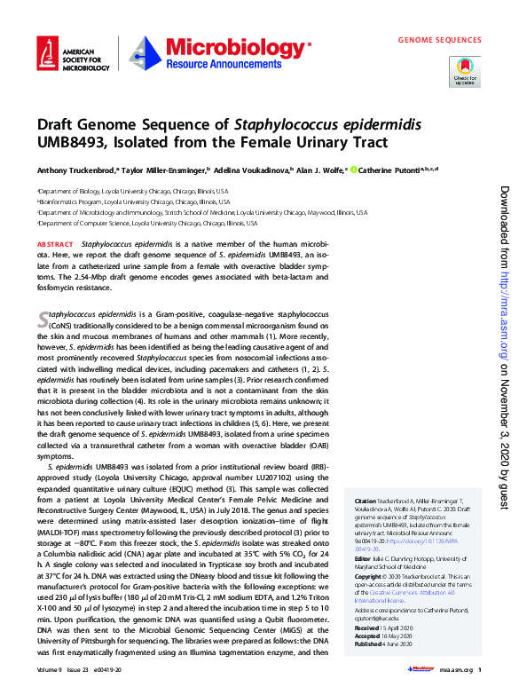 (PDF) Draft Genome Sequence of Staphylococcus epidermidis UMB8493 ...